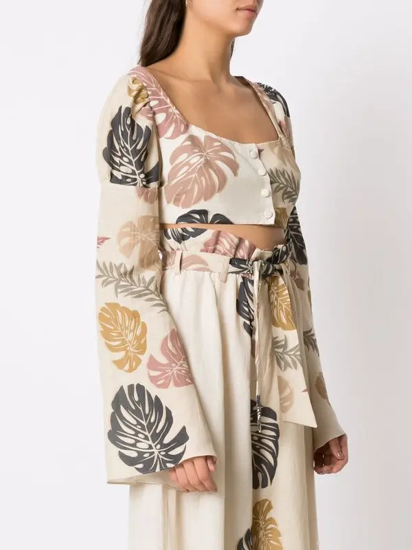 AMIR SLAMA Palm Leaf Print Cropped Shirt