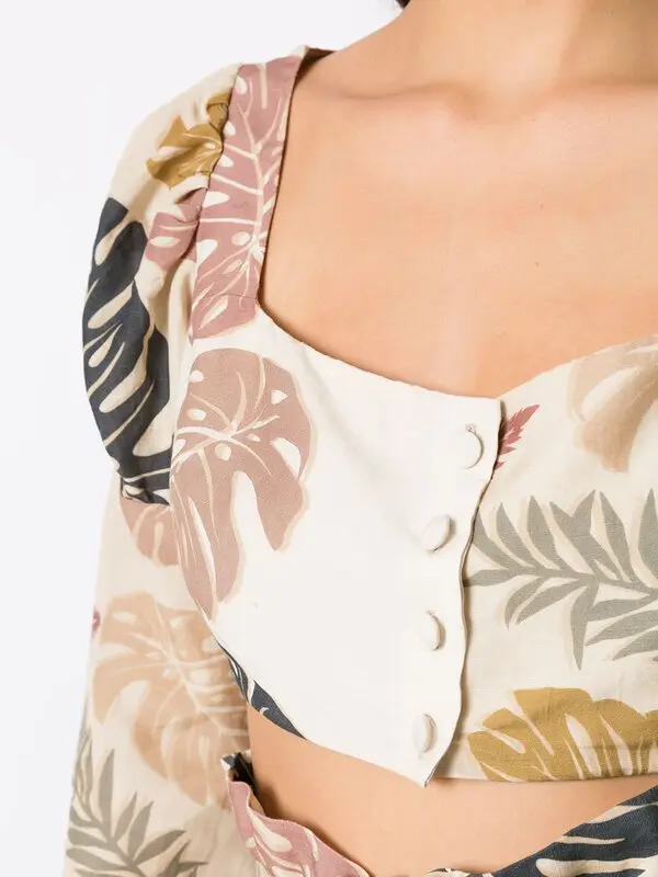 AMIR SLAMA Palm Leaf Print Cropped Shirt