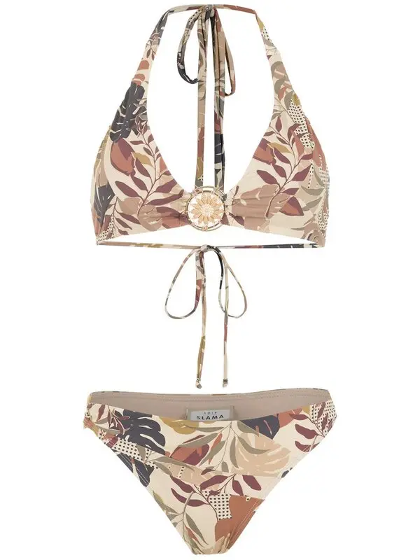 AMIR SLAMA Palm Leaf Print Bikini - Neutrals