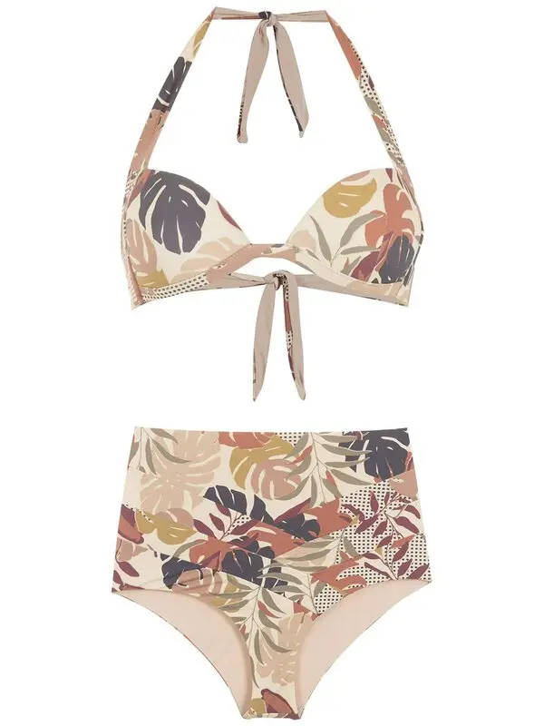 AMIR SLAMA Palm Leaf Print Bikini - Neutrals