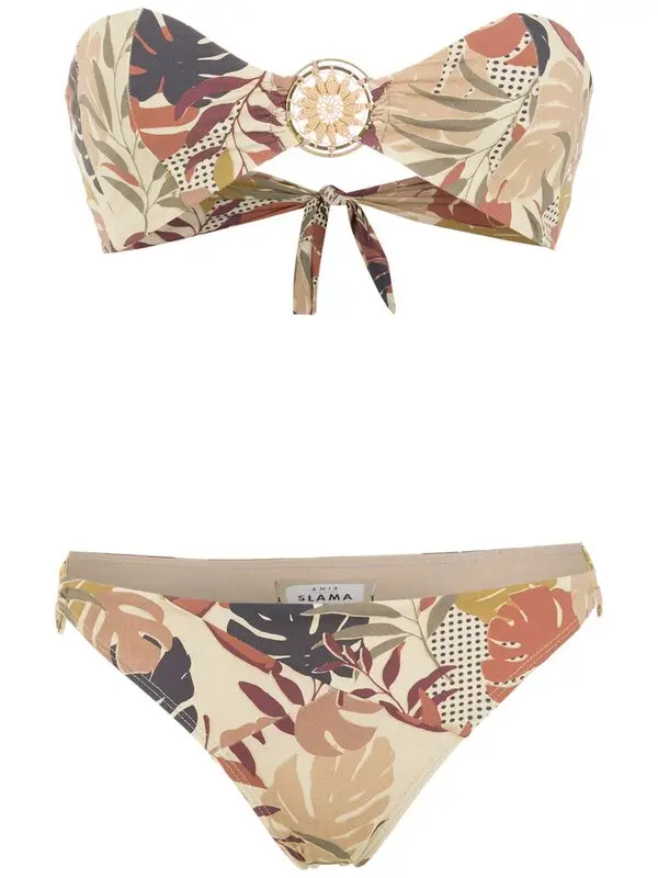 AMIR SLAMA Palm Leaf Print Bikini - Neutrals