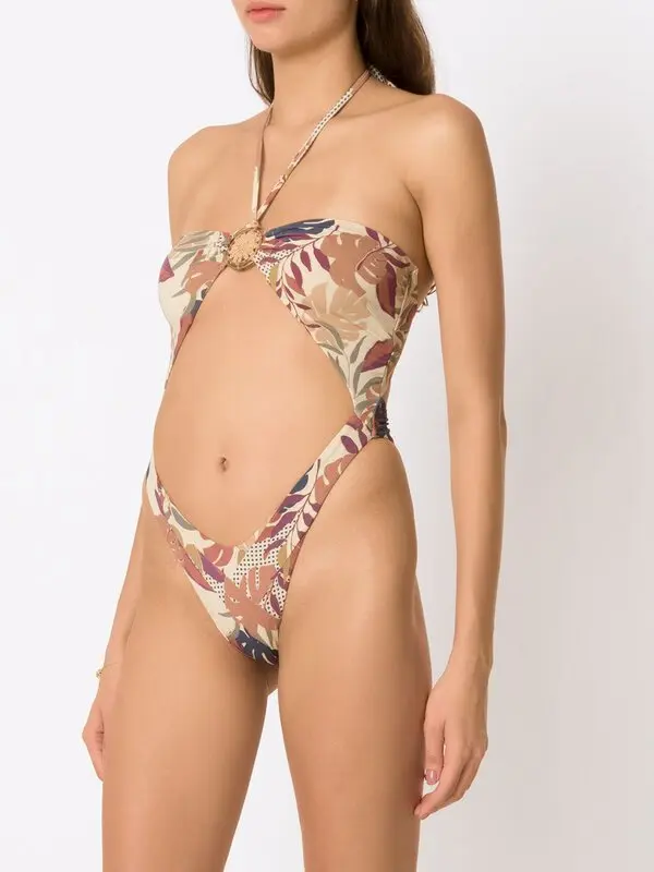 AMIR SLAMA Palm Leaf Print Swimsuit