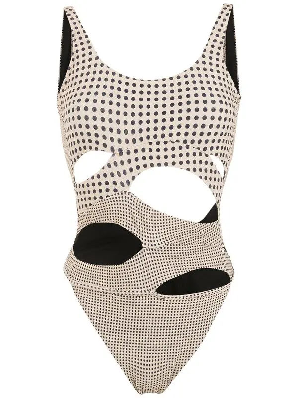 AMIR SLAMA Polka-dot Print Cutout Swimsuit - Neutrals