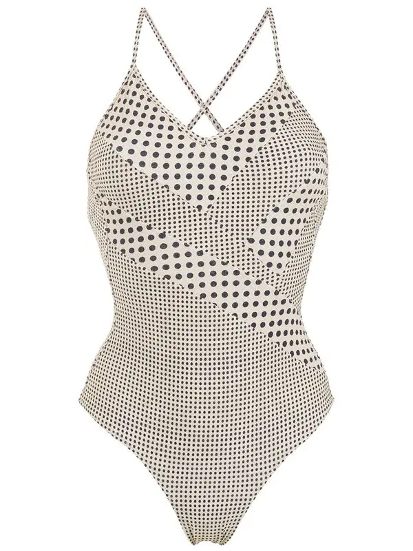 AMIR SLAMA Polka-dot Print Panelled Swimsuit - Neutrals