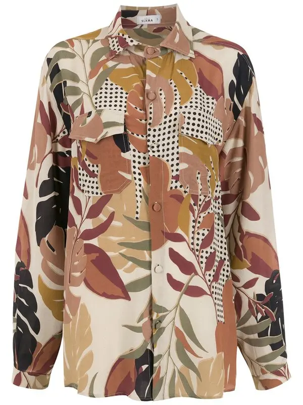 AMIR SLAMA Palm Tree Leaf Print Shirt