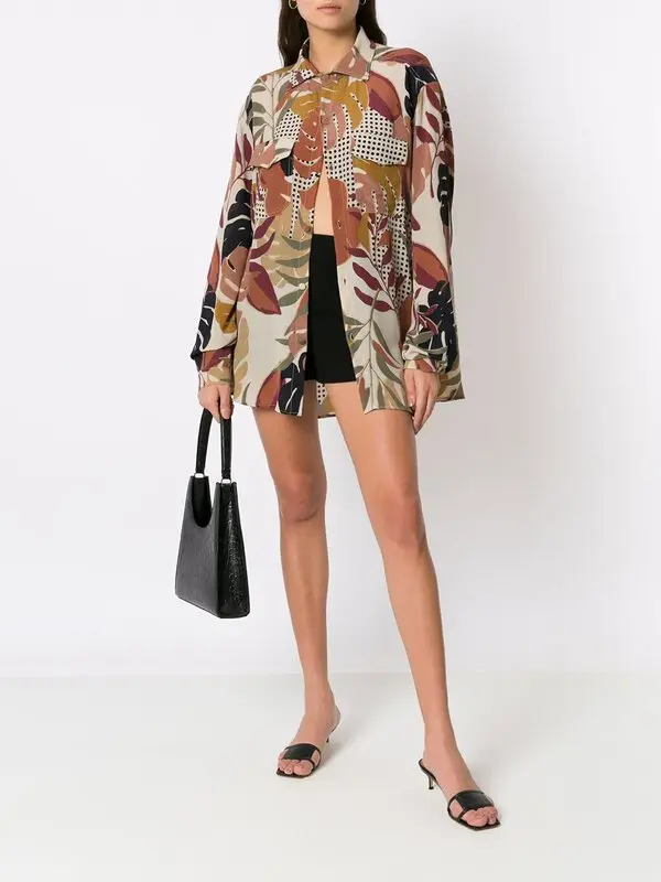 AMIR SLAMA Palm Tree Leaf Print Shirt