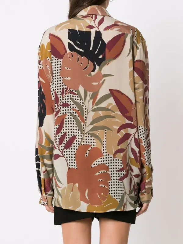 AMIR SLAMA Palm Tree Leaf Print Shirt