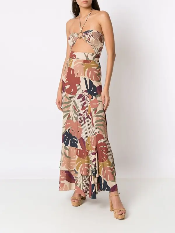 AMIR SLAMA Palm Leaf Print Maxi Skirt