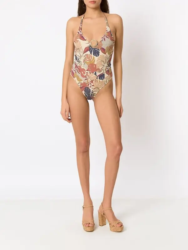 AMIR SLAMA Palm Leaf Print Swimsuit
