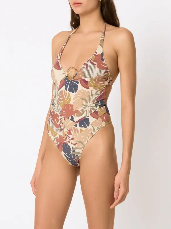 AMIR SLAMA Palm Leaf Print Swimsuit