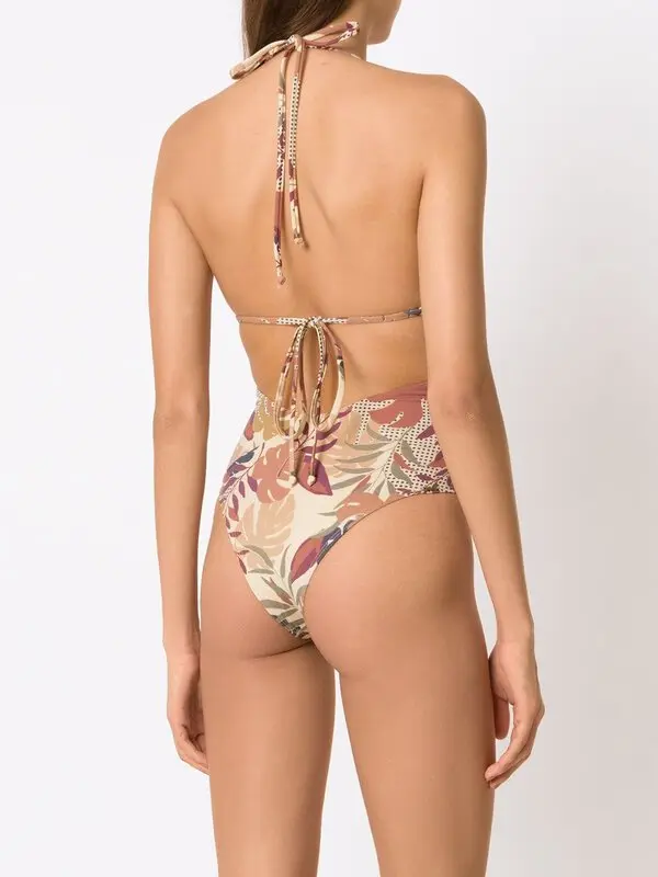 AMIR SLAMA Palm Leaf Print Swimsuit