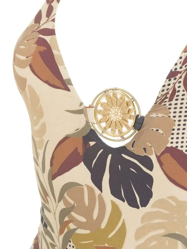 AMIR SLAMA Palm Leaf Print Swimsuit