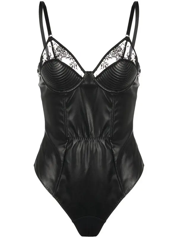 FLEUR DU MAL Bebe Vegan Leather Bodysuit - Black