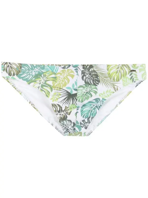 AMIR SLAMA Leaf Print Swim Briefs - White