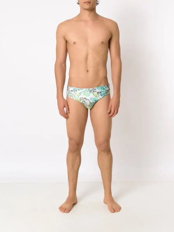 AMIR SLAMA Leaf Print Swim Briefs
