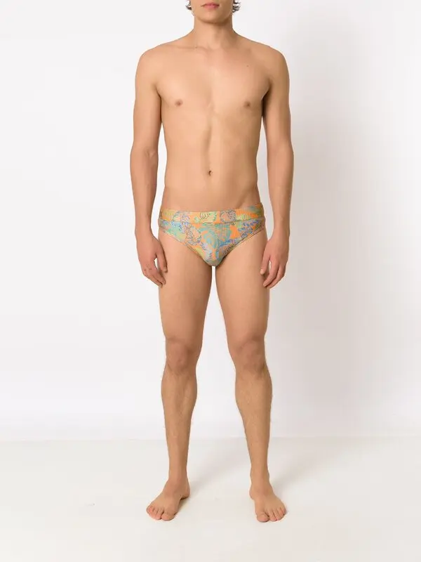 AMIR SLAMA Leaf Print Swim Briefs