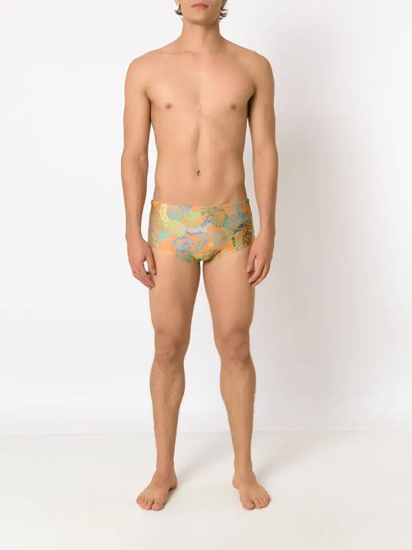 AMIR SLAMA Leaf Print Swim Briefs
