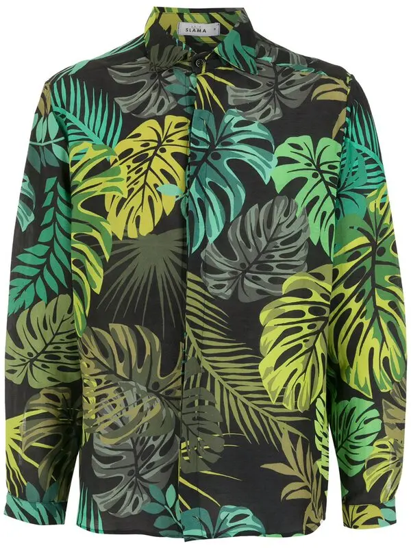 AMIR SLAMA Leaf Print Shirt - Black