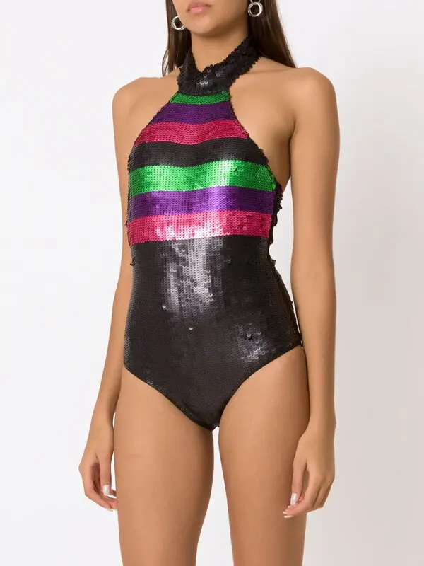 AMIR SLAMA Halterneck Sequin Swimsuit