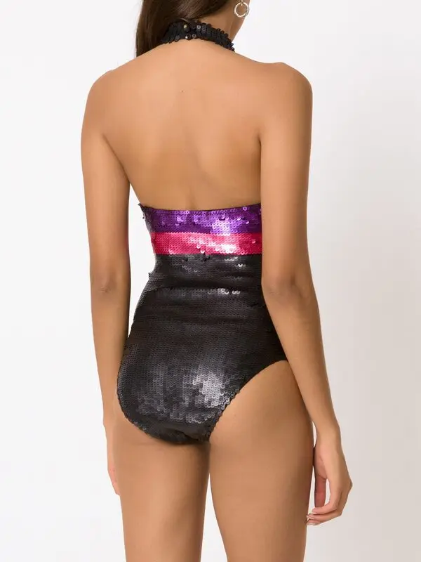 AMIR SLAMA Halterneck Sequin Swimsuit