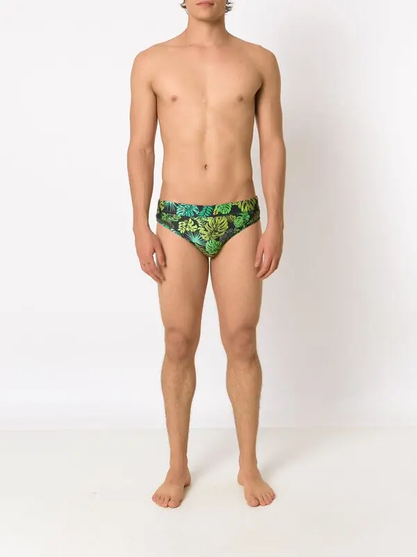 AMIR SLAMA Leaf Print Swim Briefs