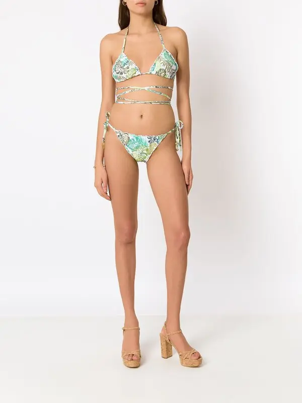 AMIR SLAMA Palm Leaf Print Bikini - Green