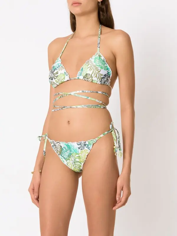 AMIR SLAMA Palm Leaf Print Bikini - Green
