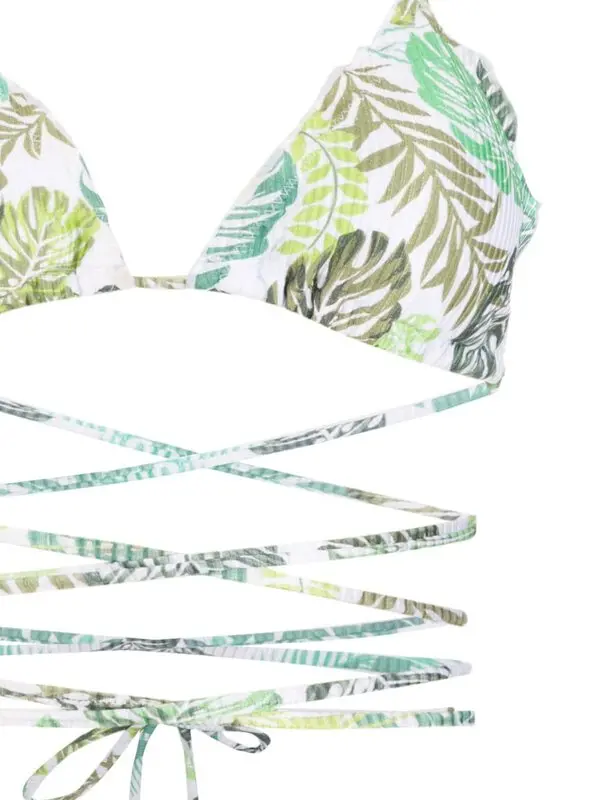 AMIR SLAMA Palm Leaf Print Bikini - Green
