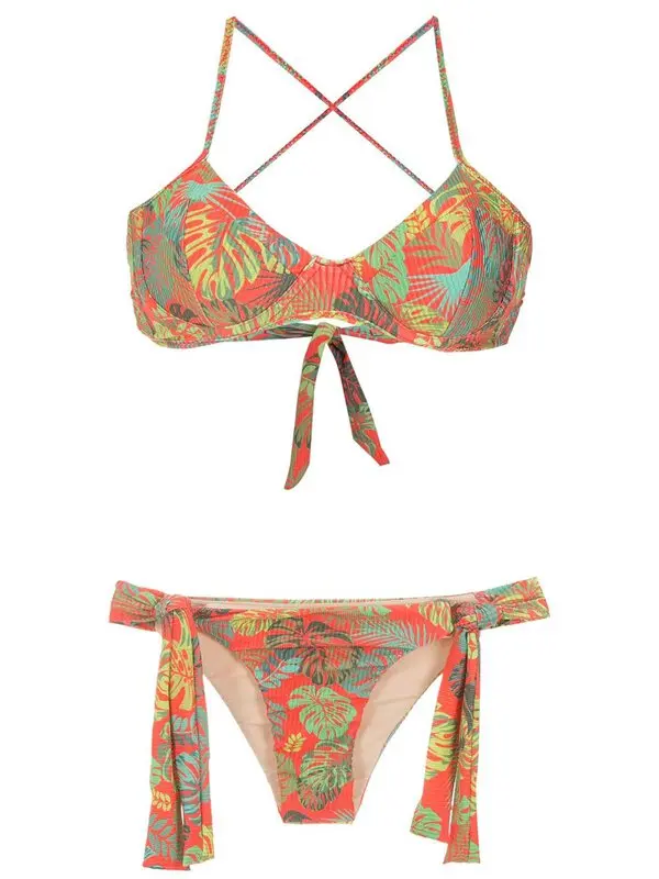 AMIR SLAMA Palm Leaf Print Bikini - Red