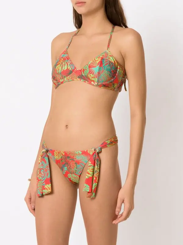 AMIR SLAMA Palm Leaf Print Bikini - Red