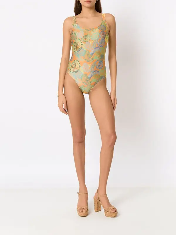 AMIR SLAMA Palm Leaf Print Swimsuit