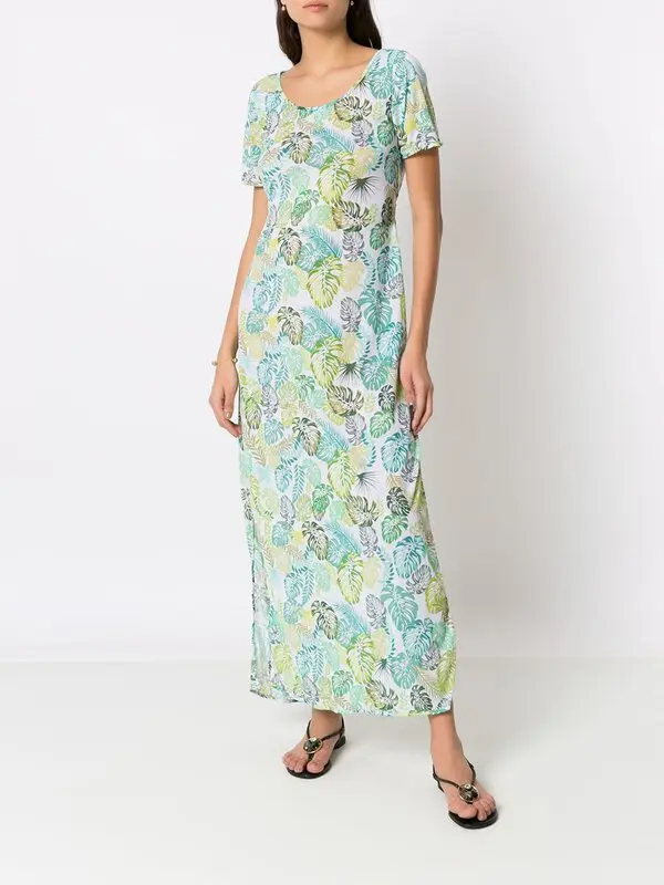 AMIR SLAMA Palm Leaf Print Midi Dress