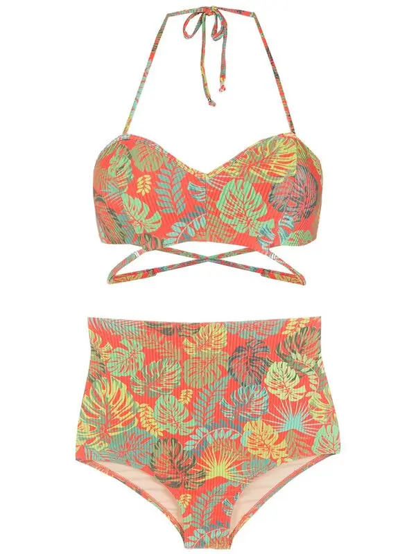AMIR SLAMA Palm Leaf Print Bikini Set - Red