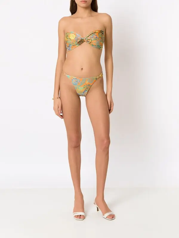 AMIR SLAMA Palm Leaf Print Bandeau Bikini - Orange