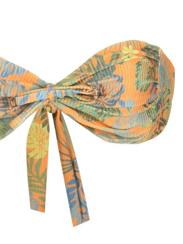AMIR SLAMA Palm Leaf Print Bandeau Bikini - Orange