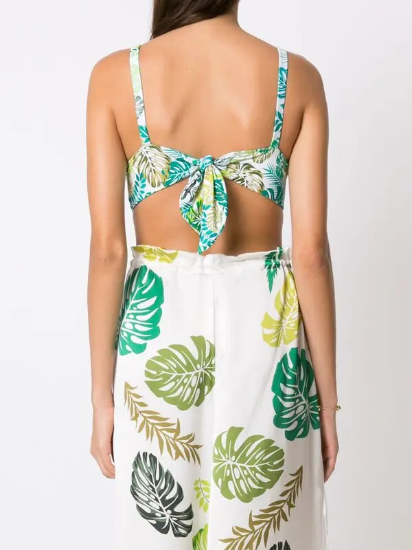 AMIR SLAMA Palm Leaf Print Bikini Top