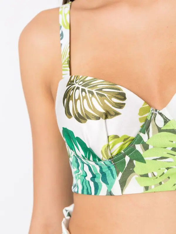 AMIR SLAMA Palm Leaf Print Bikini Top
