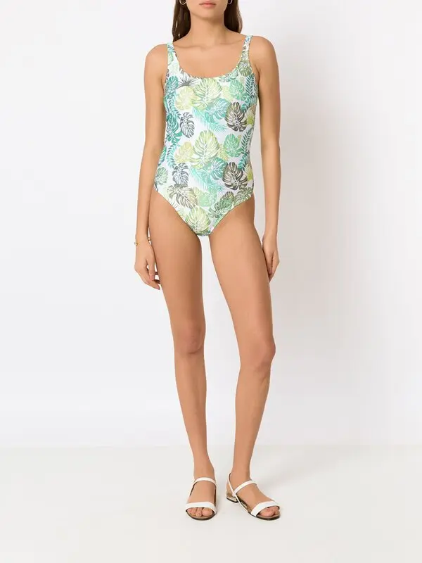 AMIR SLAMA Palm Leaf Print Swimsuit