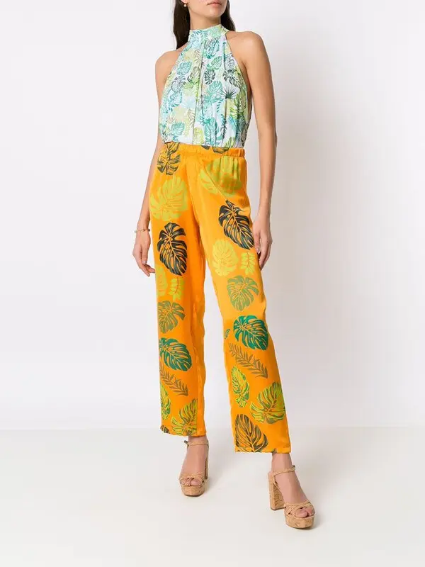 AMIR SLAMA Palm Leaf Print Trousers