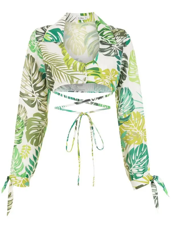 AMIR SLAMA Palm Leaf Print Cropped Shirt
