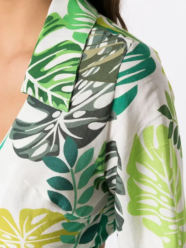 AMIR SLAMA Palm Leaf Print Cropped Shirt