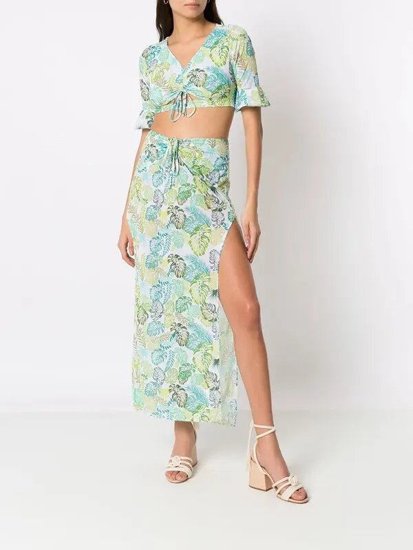 AMIR SLAMA Palm Leaf Print Cropped Top - Green