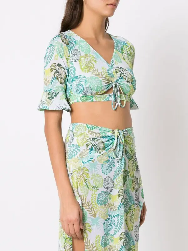 AMIR SLAMA Palm Leaf Print Cropped Top - Green