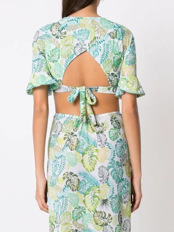 AMIR SLAMA Palm Leaf Print Cropped Top - Green