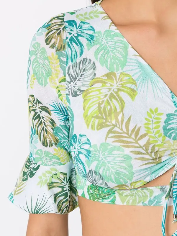 AMIR SLAMA Palm Leaf Print Cropped Top - Green