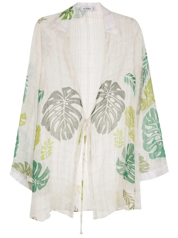 AMIR SLAMA Palm Leaf Print Beach Shirt