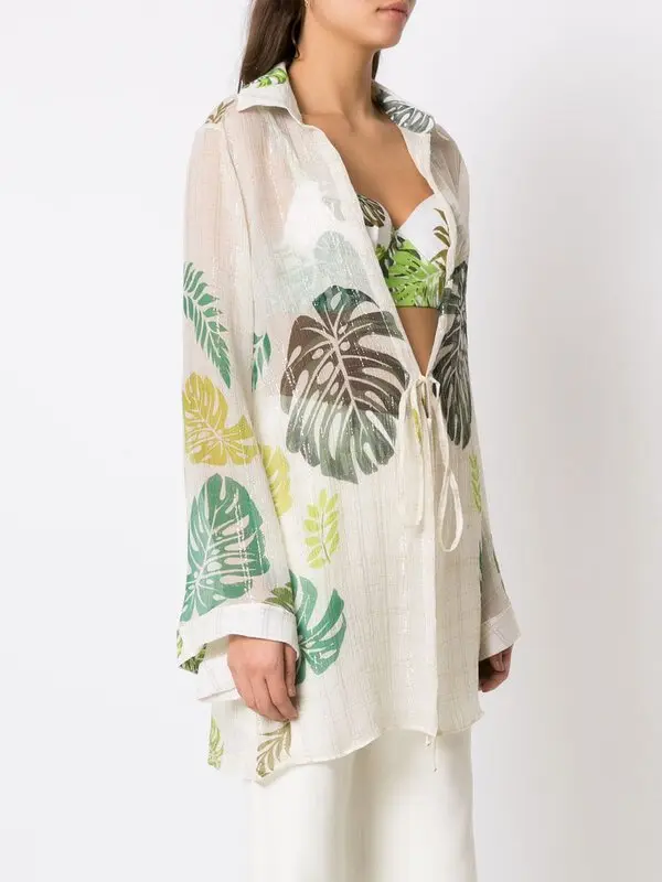 AMIR SLAMA Palm Leaf Print Beach Shirt