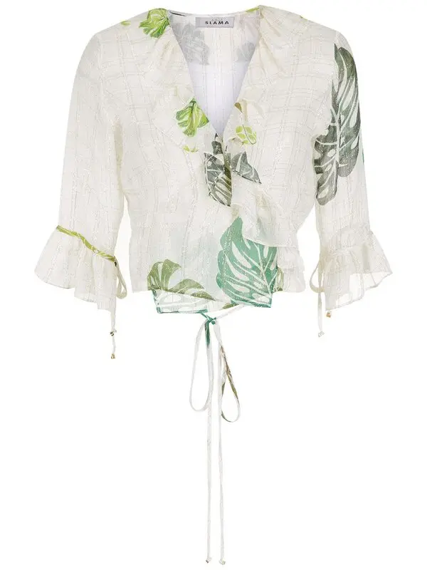 AMIR SLAMA Palm Leaf Print Blouse - Neutrals