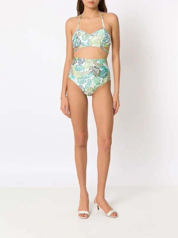 AMIR SLAMA Palm Leaf Print Bikini - Green