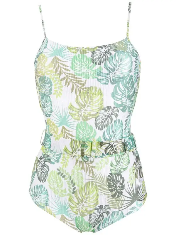 AMIR SLAMA Palm Leaf Print Swimsuit - Green